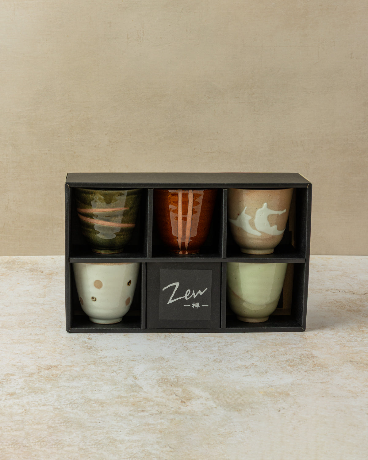 Set of 5 Japanese ceramic cups with individual designs | The Tea House